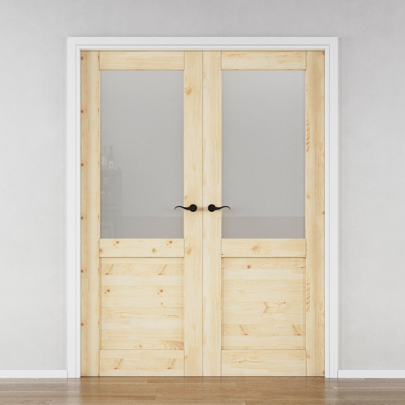 Half Lite Frosted Glass White Solid Core Double Prehung French Door ...