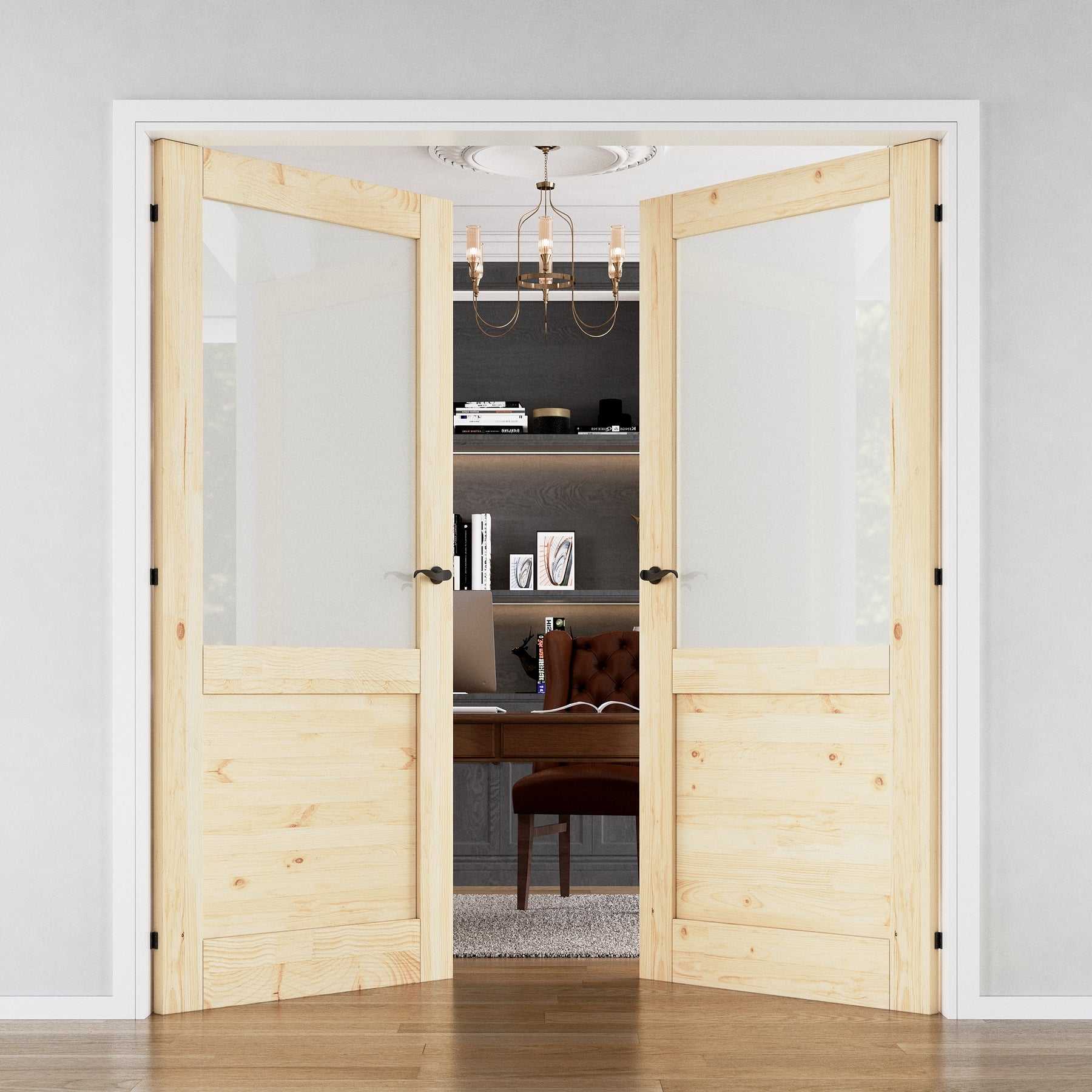 Half Lite Frosted Glass White Solid Core Double Prehung French Door ...