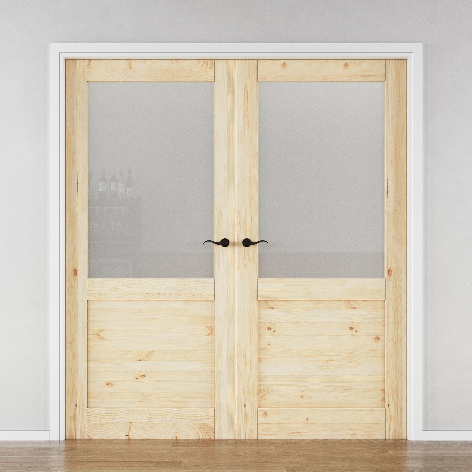 Half Lite Frosted Glass White Solid Core Double Prehung French Door ...