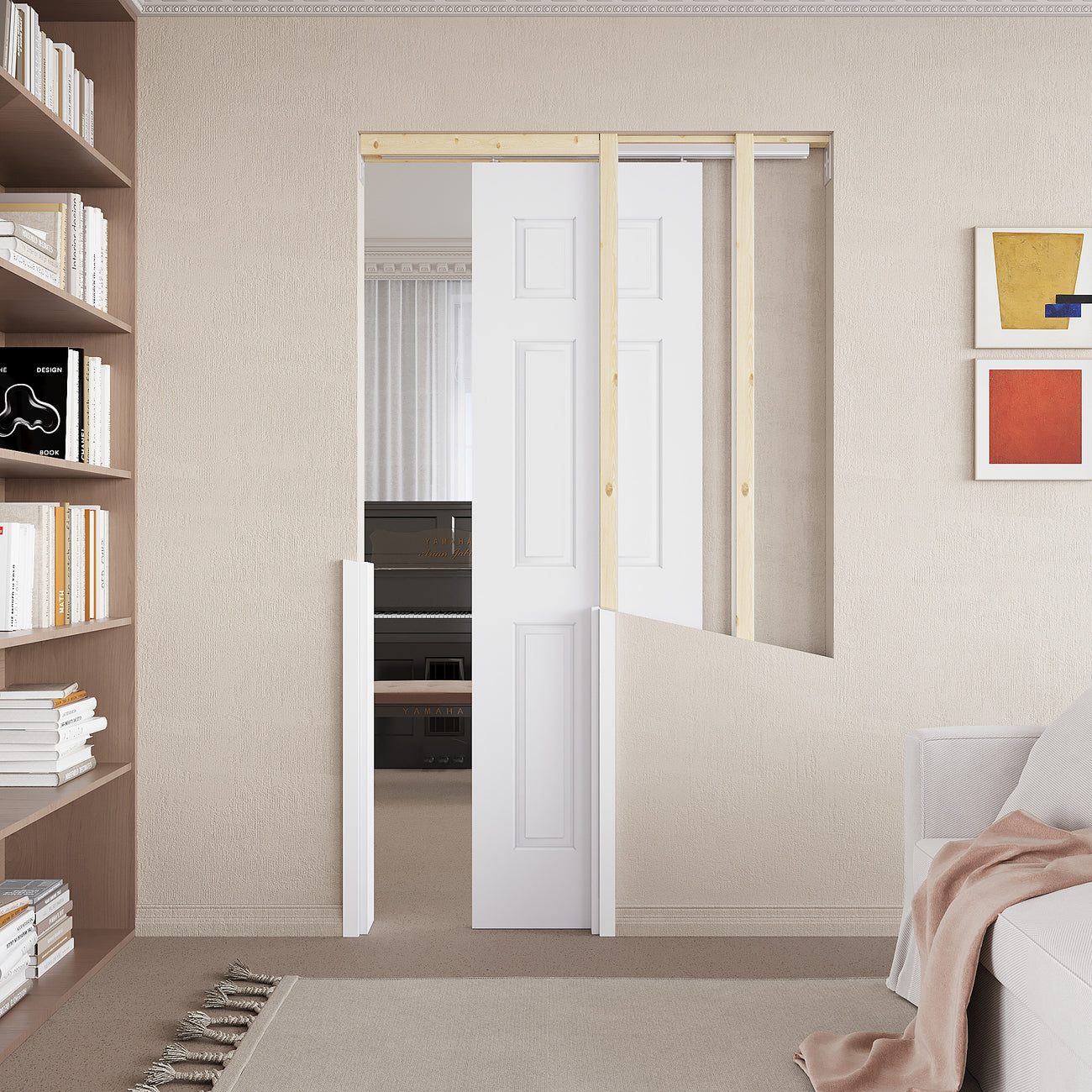 Molded 6 Lite Panel Pocket Door with Hardware Kit & Soft Close & Frame ...